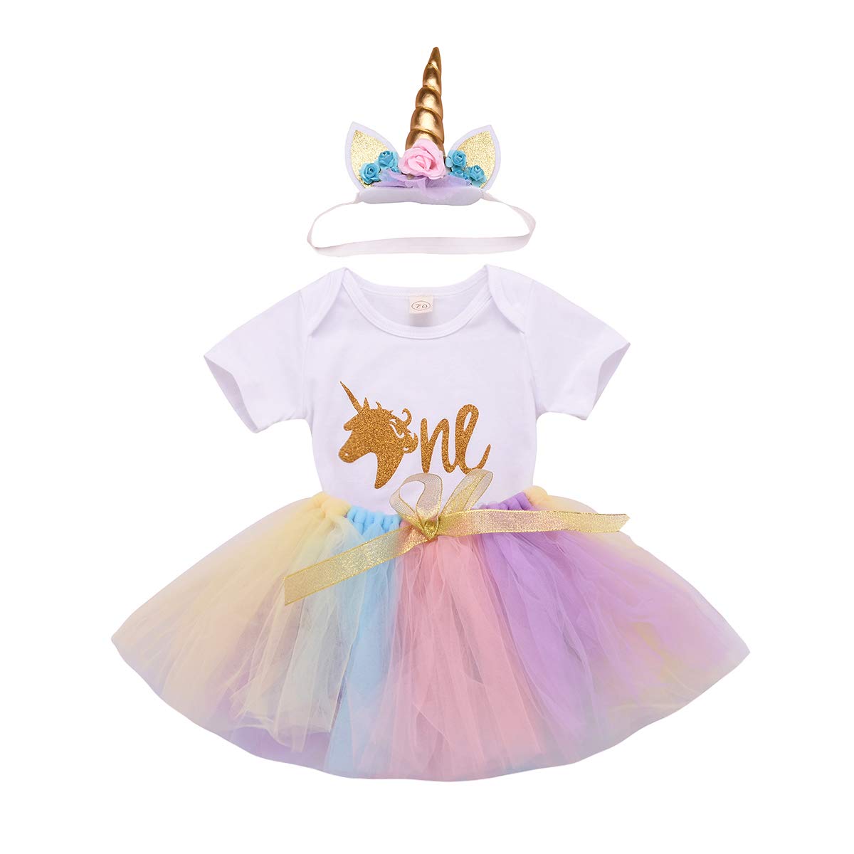 BOEBNOZCV Toddler Baby Unicorn 1st Birthday Outfit Newborn Baby Girl Party Romper Bodysuit+ Tutu Skirt Dress Clothes Set (12-18 Months, Unicorn One)