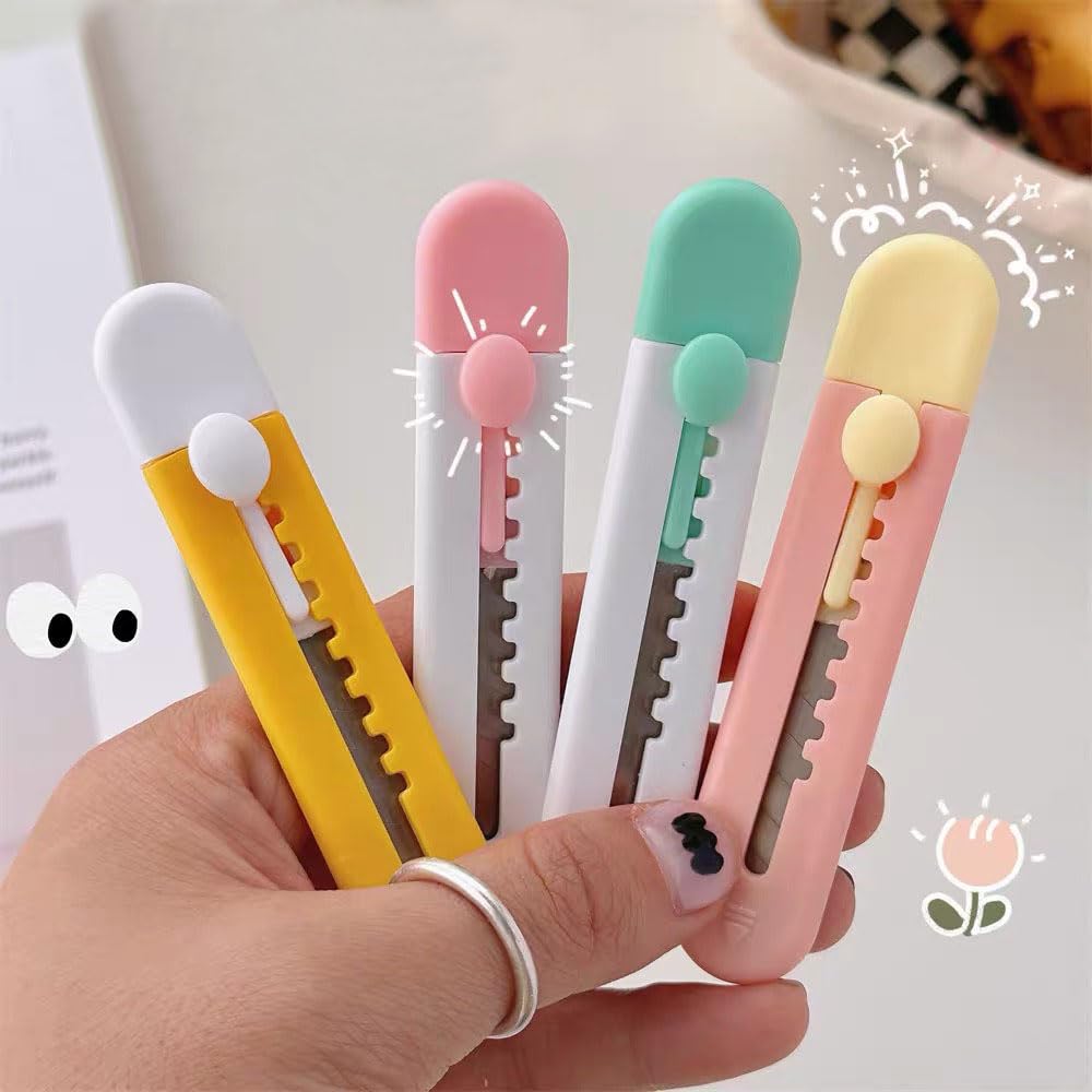 8 Pack Utility Knife Box Cutter Retractable Box Knife with Slide Lock 9mm Snap-Off Box Cutters Lightweight Razor Knife for Office, Home, Crafts, Hobby Use