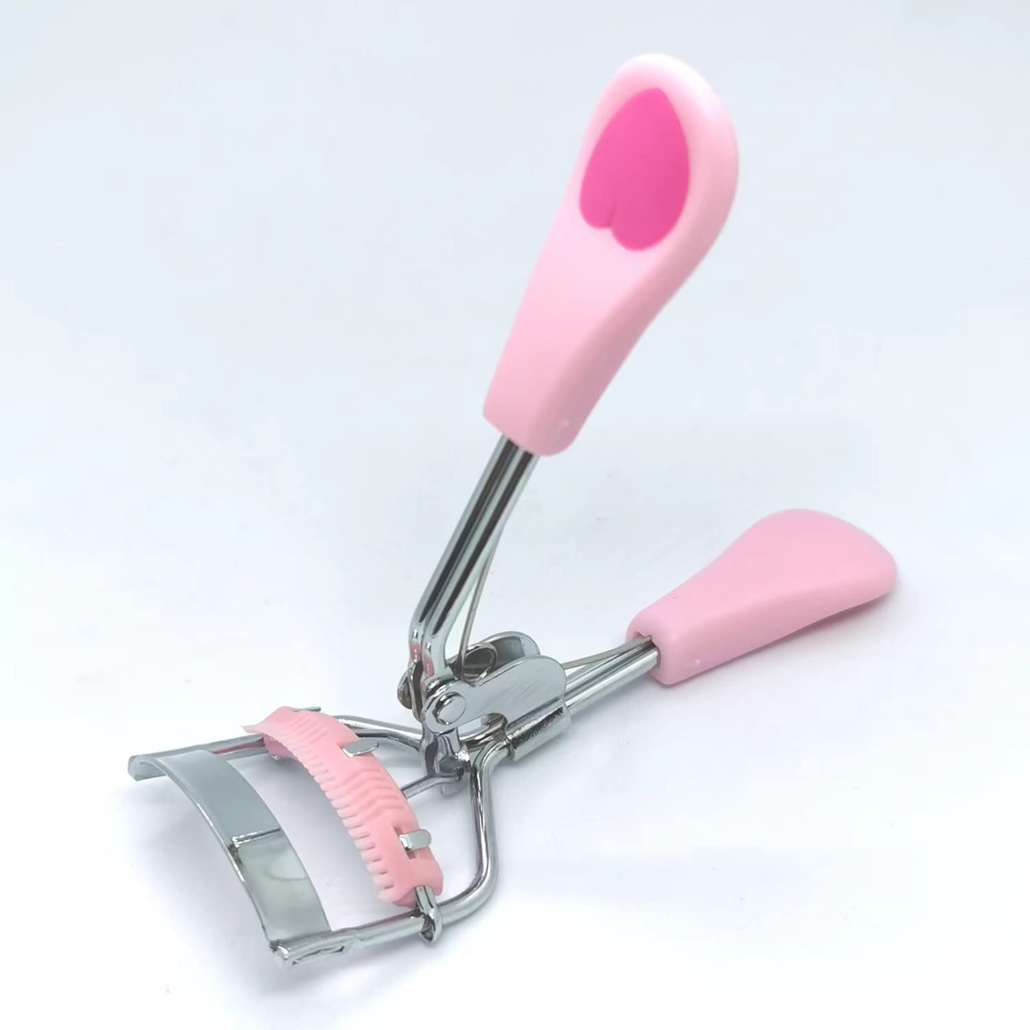 MERVK Stainless Steel Eyelash Curler with Built-in Comb Pinch Pain-Free Suitable for Any Eye Shapes and Sizes, with 5 Silicone Refill Pads (Light Pink)