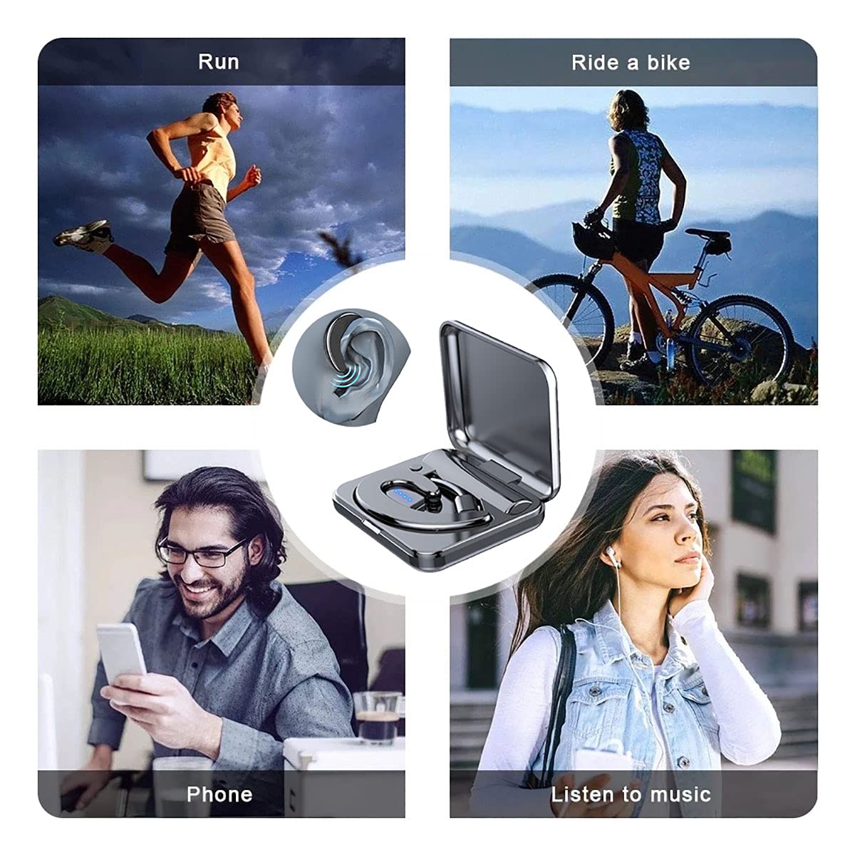 IKXO Ear Hook Bluetooth Headphones Wireless - Lightweight Single Ear Painless Noise Cancelling Earphones Waterproof with Ear Plug Charging Case 150H