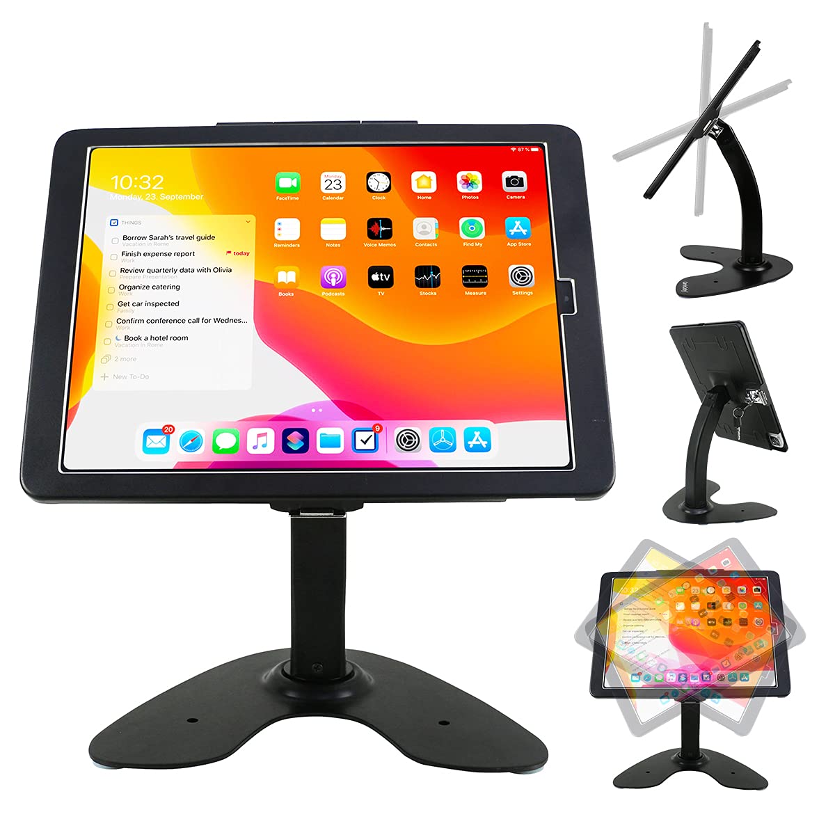 CarrieCathy Desktop Wall Mount Anti-Theft Security Kiosk POS Stand Holder Enclosure for 2022 2021 2020 2018 iPad Pro 12.9", Flip & 360° Swivel Design