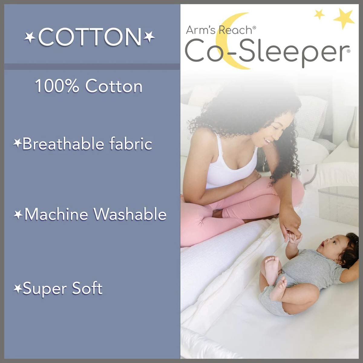 Arm’s Reach 100% Cotton Fitted Bassinet Sheets - Soft and Breathable, Specially Designed for Use with Arm’s Reach Ideal and Ideal Ezee Co-Sleeper Bedside Bassinets, White