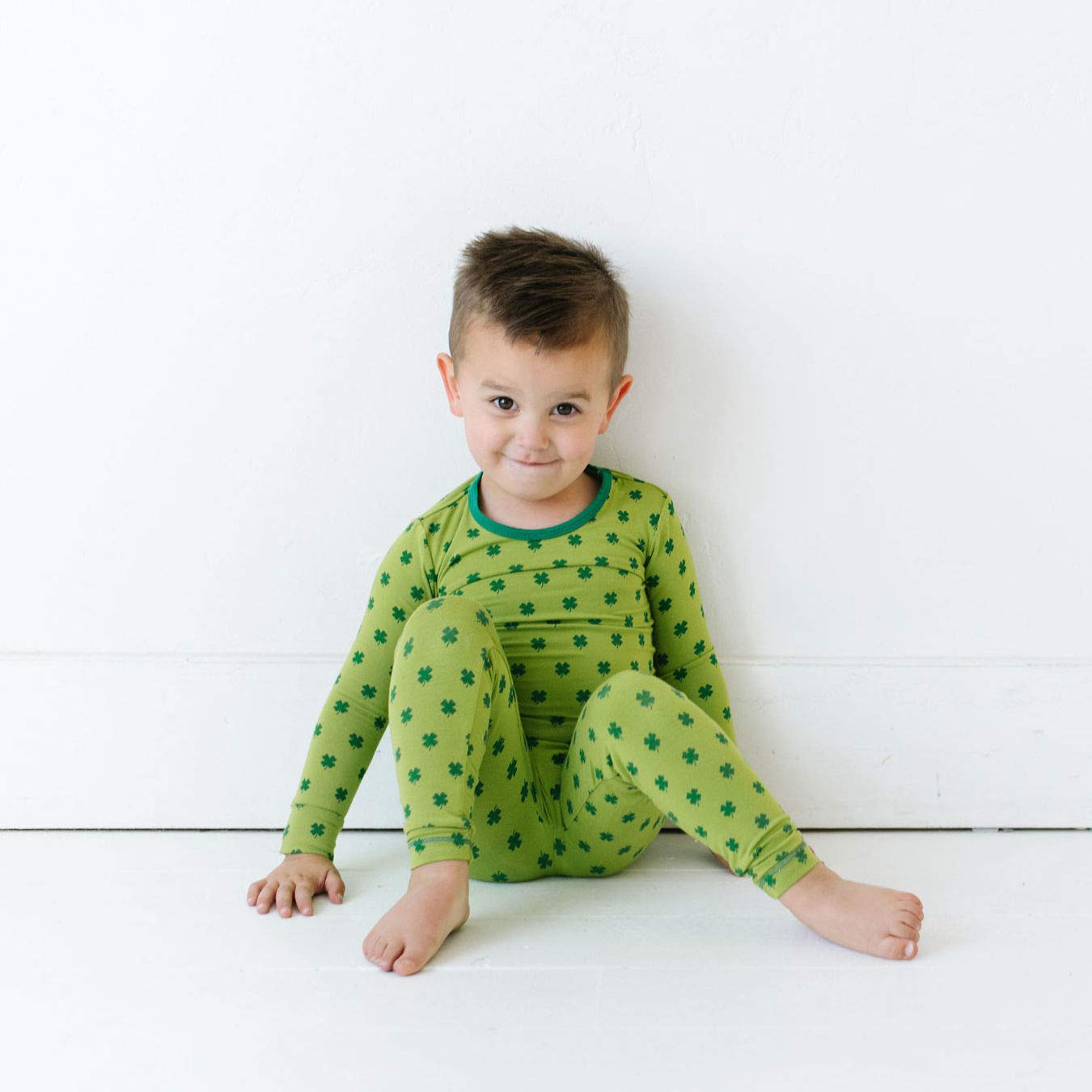 KicKee Pants St. Patrick’s Pajama Set in Long Sleeve Tee, Four Leaf Clover, Snug Fitting PJs (Meadow Clover - 5 Years)