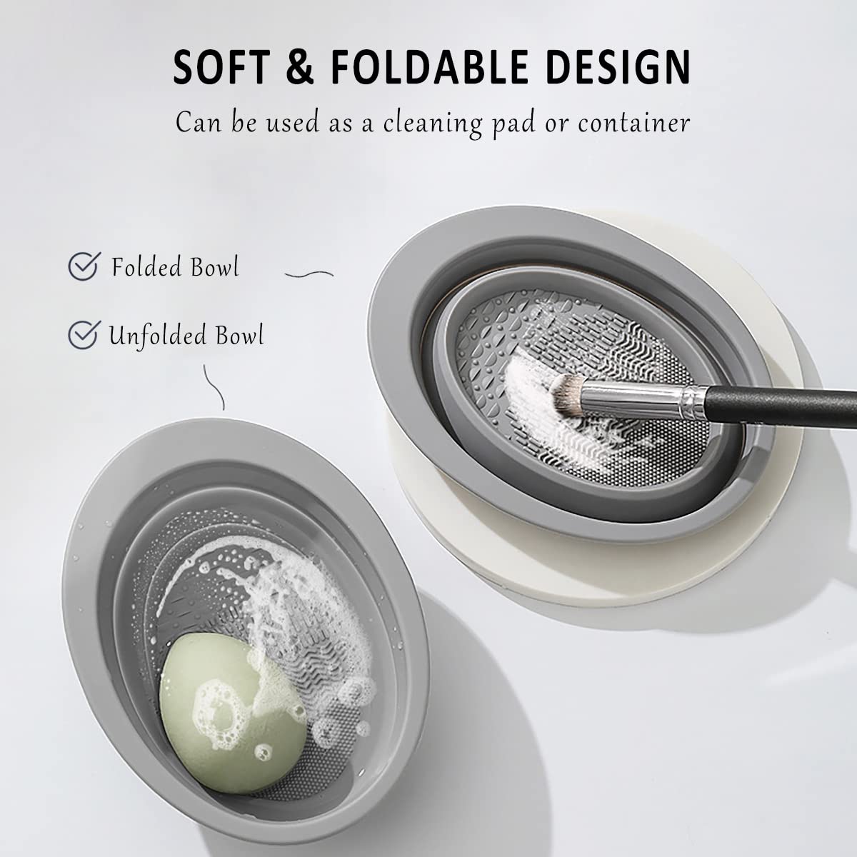 2 Pack Makeup Brushes Cleaner Mat - Silicon cleaning Pad & Bowl Scrubber Portable Washing Tool for Art Brushes Makeup Sponge Powder Puff (Gray & Pink)
