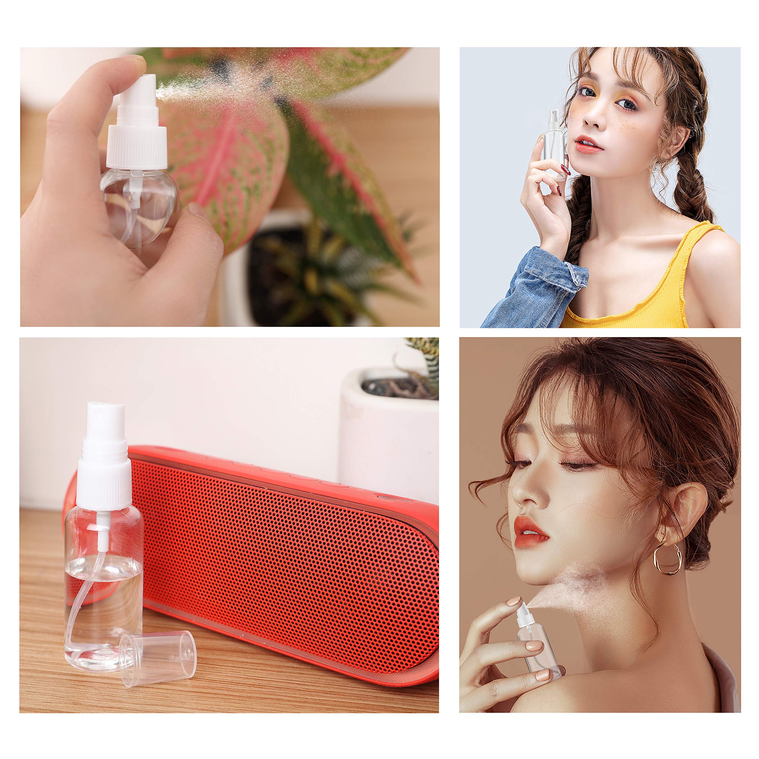 ZEROFIRE 2 Pack Spray Bottles 1oz Clear Plastic Empty Refillable Mini Spritzer for Travel, Cleaning, Gardening, Skin Care Atomizer for Essential Oils, Perfume