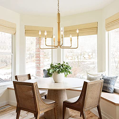 KSANA Gold Chandelier, 6-Lights Modern Chandeliers for Dining Rooms, Living Room, Bedroom, Kitchen, Brushed Gold Finish