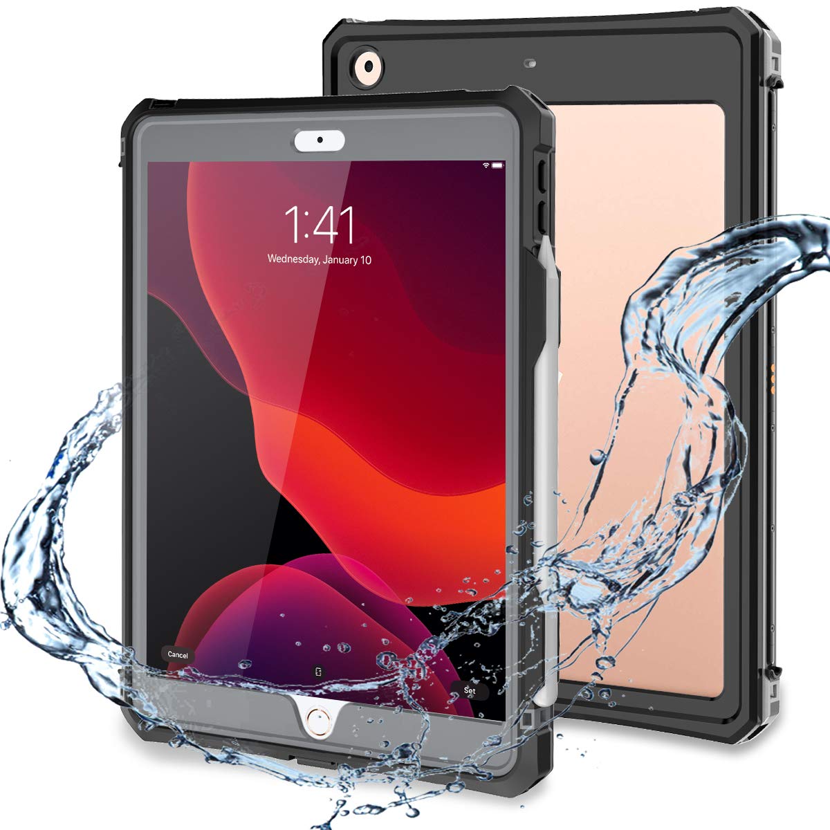 FXXXLTF iPad Case, Waterproof Full Body Cover for iPad 10.2 inch 2021 (Black), Compatible with 7th/8th/9th Gen, Protective with Pencil Holder, Anti-Scratch, Shockproof, IP68
