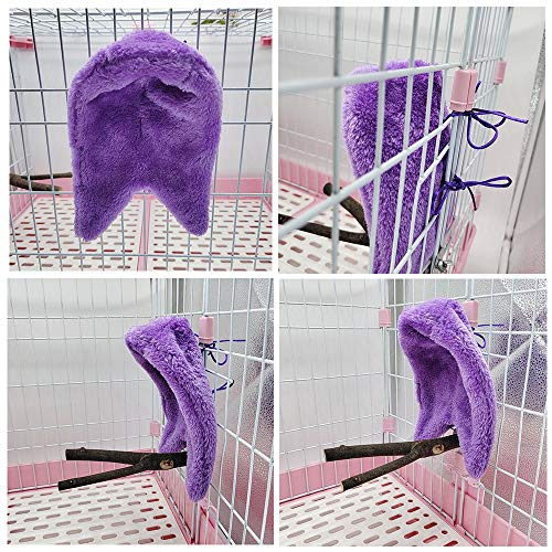 Oncpcare 2pcs Parrot Standing Perch Cover, Winter Warm Small Animal Hanging Nest Hut, Plush Pet Bird Cage Accessories (Colour Random)