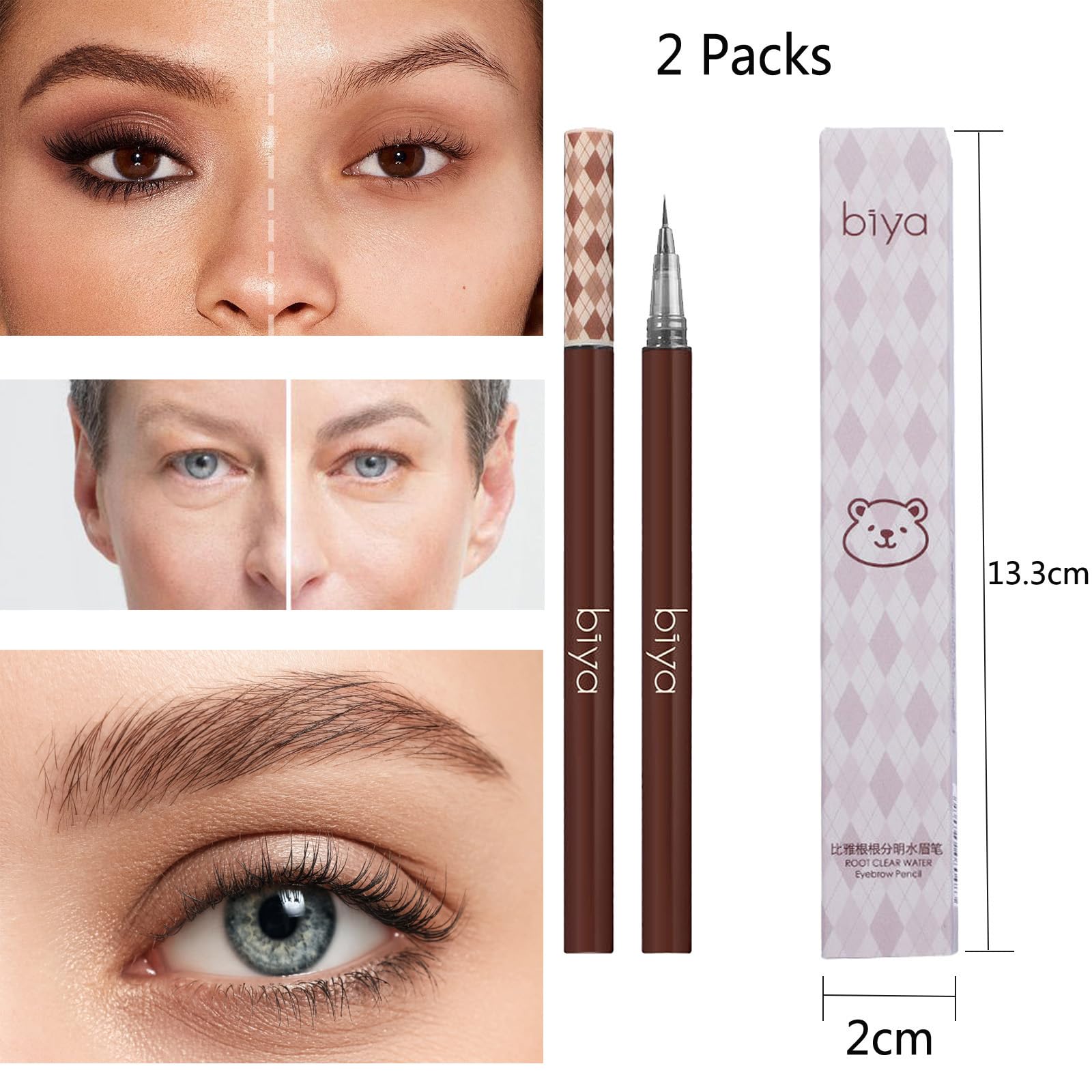 2 Packs Waterproof Eyebrow Pencil Light Brown and Grey Brown Liquid Brow Pen Soft Fine Tip Eyebrow Liner Smudge Proof Natural Look Long-Lasting