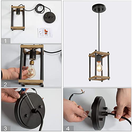KSANA Pendant Lighting for Kitchen Island, Faux-Wood Pendant Light, Farmhouse Lighting for Dining, Foyer, Entry, Living Room