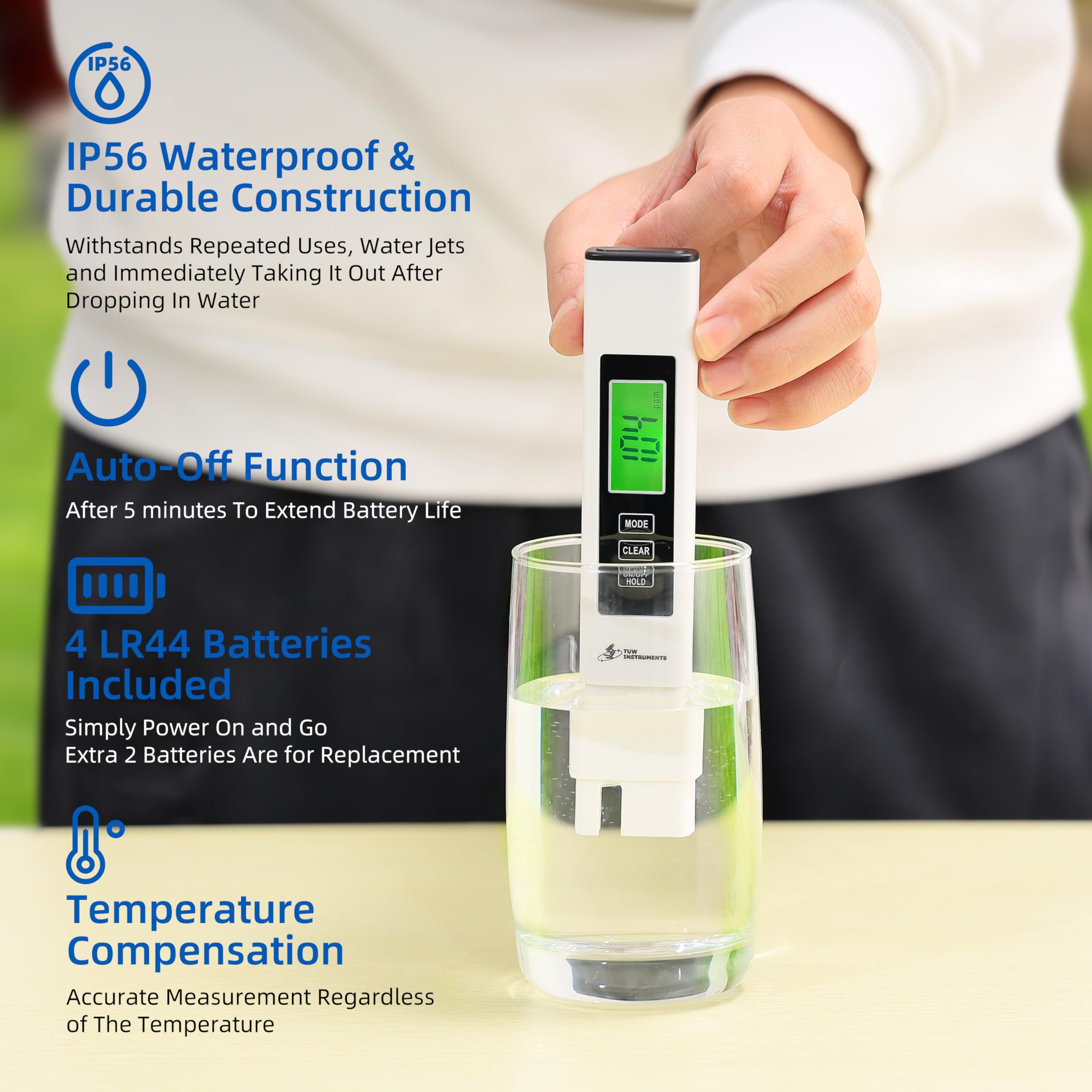 2024 All-New 4 in 1 Accurate & Instant Read TDS Meter Digital Water Tester 0-9990ppm, EC Meter & Temperature Meter(ยฐC, ยฐF), Pool Test Kit with (2)Extra Batteries, Water Test Meter for Drinking Water