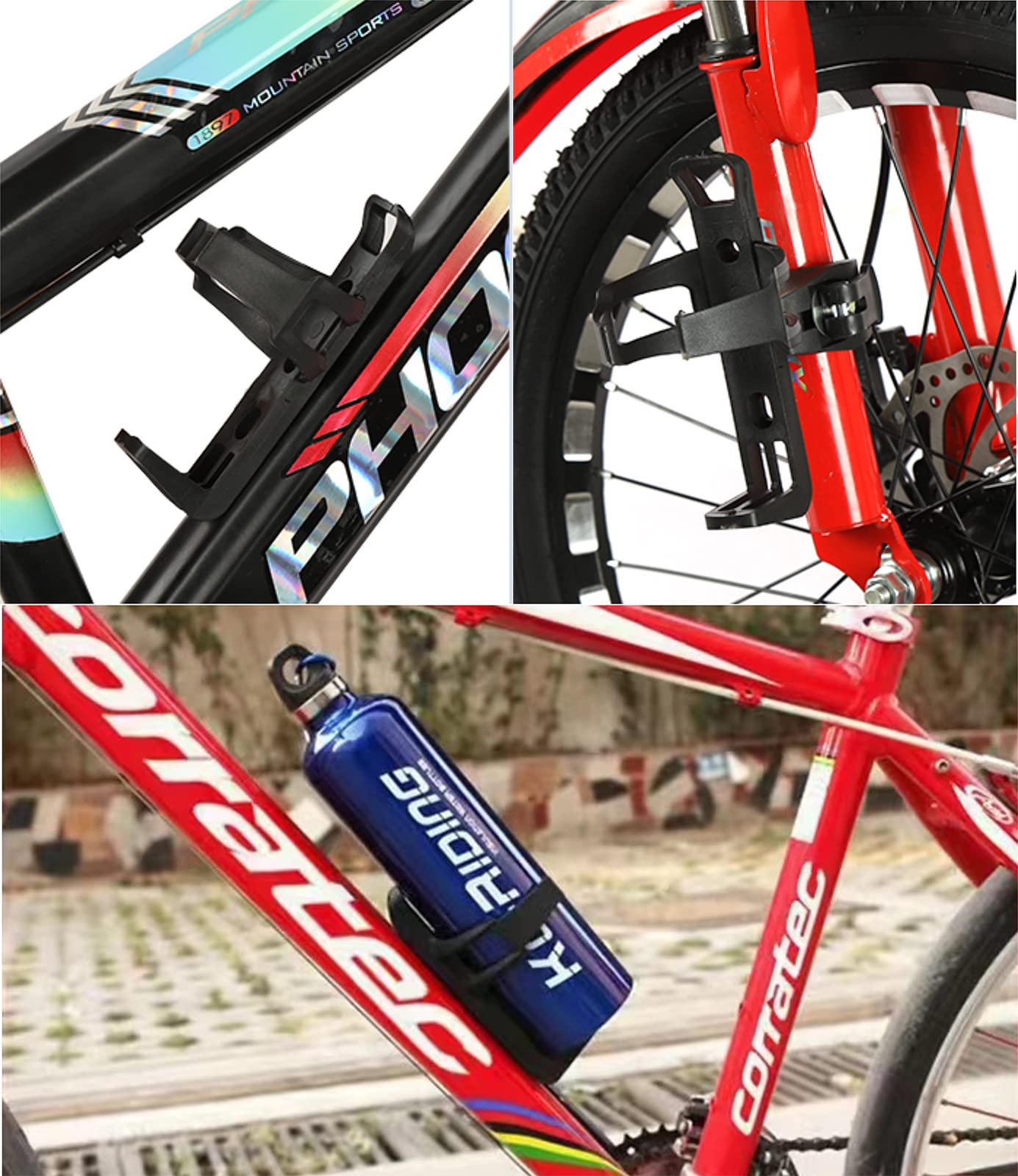 2 Pack Bike Bottle Holder, Universal Bicycle Water Bottle Cage Holder, Water Cup Holder for Bike Stroller Walker, Adjustable Mountain Bike Drink Cup with 360 Degree Rotating for Cycling MTB Black+Red