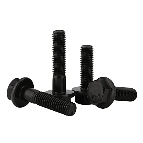 M6 x 25mm Flange Hex Bolts Flanged Screws, Grade 10.9 Alloy Steel, Black Oxide, Fully Threaded, 25 PCS