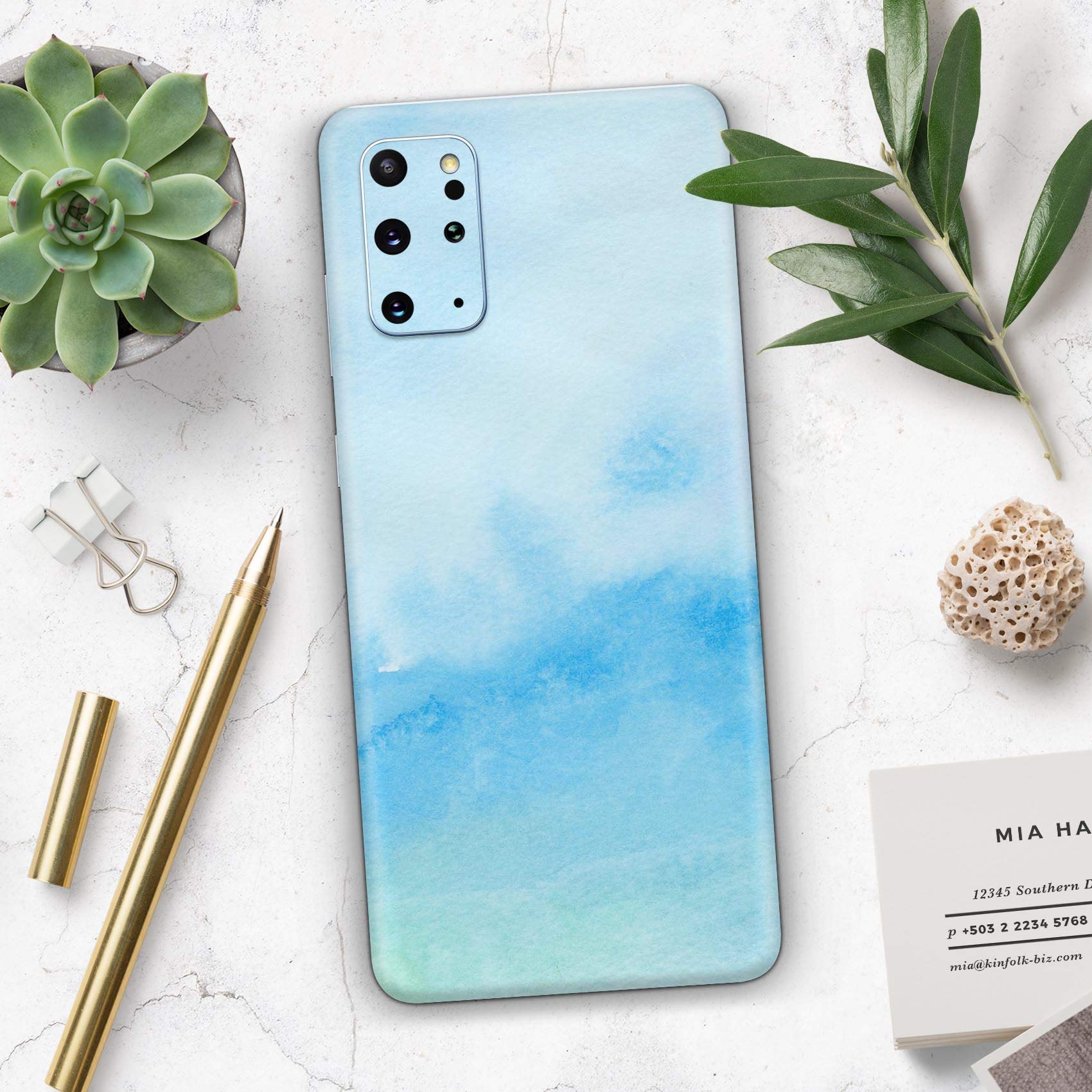 DesignSkinz Subtle Green & Blue Watercolor V2 Protective Vinyl Decal Wrap Skin Cover Compatible with The Samsung Galaxy S20 (Screen Trim & Back Glass Skin)