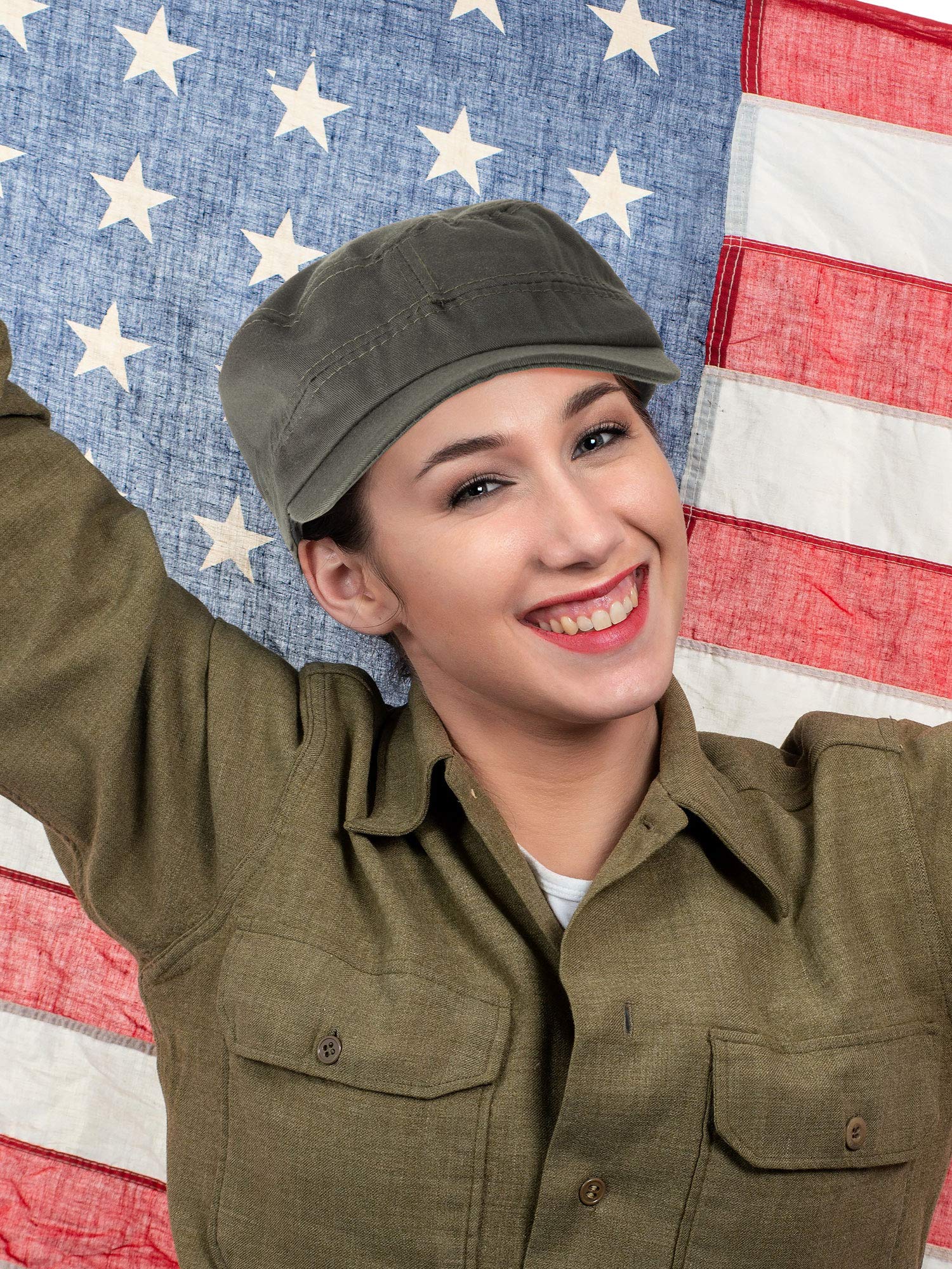 2 Pieces Cadet Army Hats Cadet Caps Military Hat Unisex Adjustable Flat Caps for Women Men (Black, Army Green)