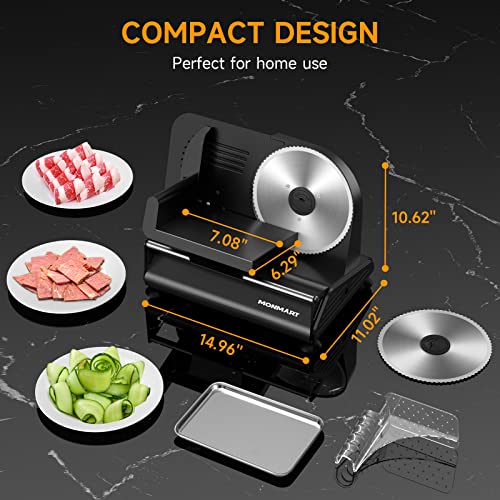 200W Meat Slicer with Two 7.5” Blades & One Stainless Steel Tray for Home Use, Electric Deli Food Slicer with “Upgrade” Big Thickness Knob (0-15mm) Cut Meat Cheese Bread, Easy to Clean