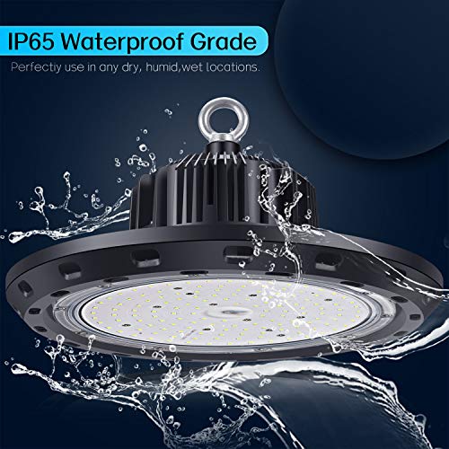 Vemofoper UFO LED High Bay Light 100W Ultra Bright Ceiling Lamp for Garage,Shop,Gym,Warehouse Work Commercial Lighting Grade 15000LM 120V 5000K IP65 (100W)