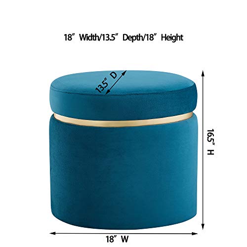 Amazon Brand β Rivet Asher Oval Upholstered Storage Ottoman, 18"W, Teal Velvet