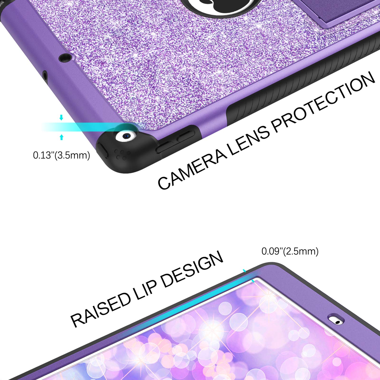 BENTOBEN for iPad 9th Generation Case with Kickstand, iPad 8th / 7th Generation Case Glitter Sparkly 3 Layers Shockproof Full Body Protective Girls Tablet Cover for iPad 10.2" 2021/2020/2019,Purple