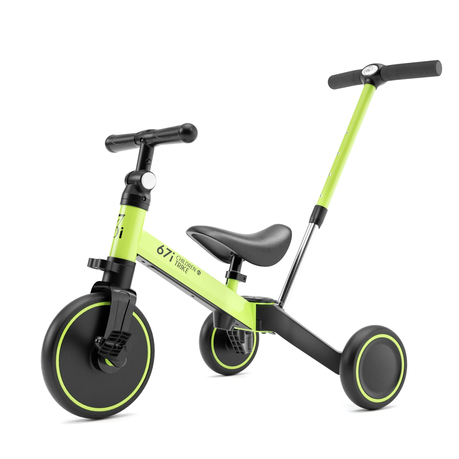 67i Tricycles for 1-3 Year Old Toddler Tricycle with Push Handle 1-3 Years Old Trikes for Toddlers Push Handle Kids Push Trike Toddler Bike Removable Pedals Adjustable Seat and Handle (Green)