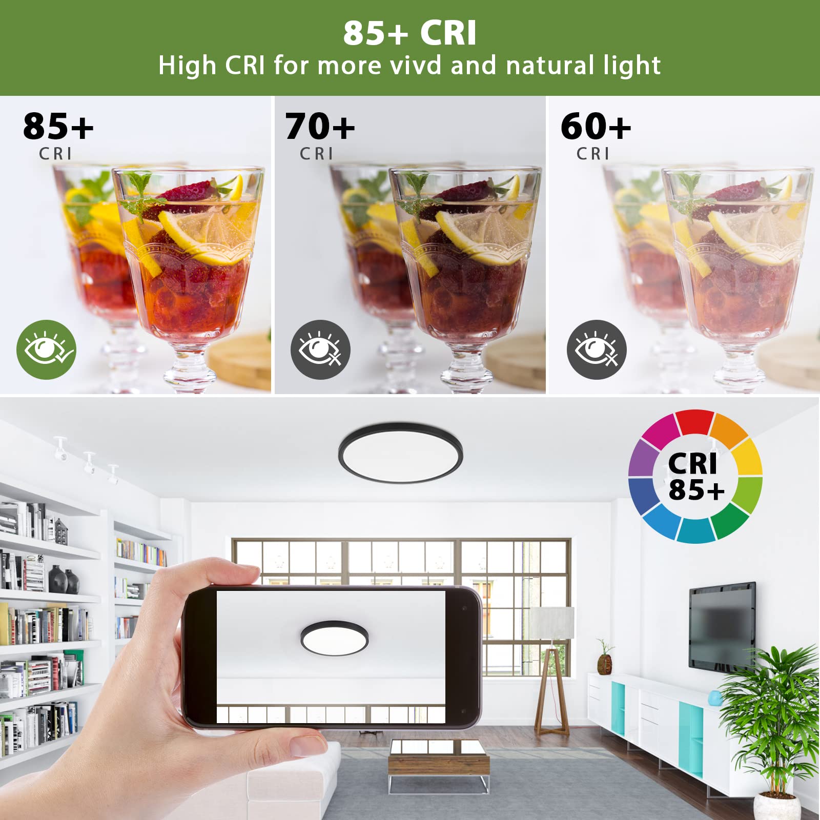 2 Pack Flush Mount LED Ceiling Light, Super Slim 12 Inch Flush Mount Light Fixture Black, 24W, 2400LM, 3000K/4000K/6000K Adjustable Round Flat Ceiling Light for Kitchen, Bedroom, Hallway, Porch