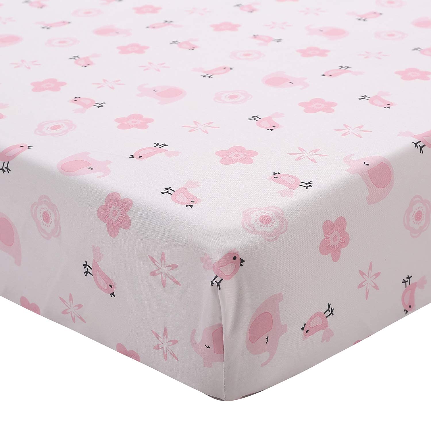 Brandream Pink Gray Elephant Crib Bedding Sets for Baby Girls | Nursery Set with Exotic Floral Design, 6 Pieces