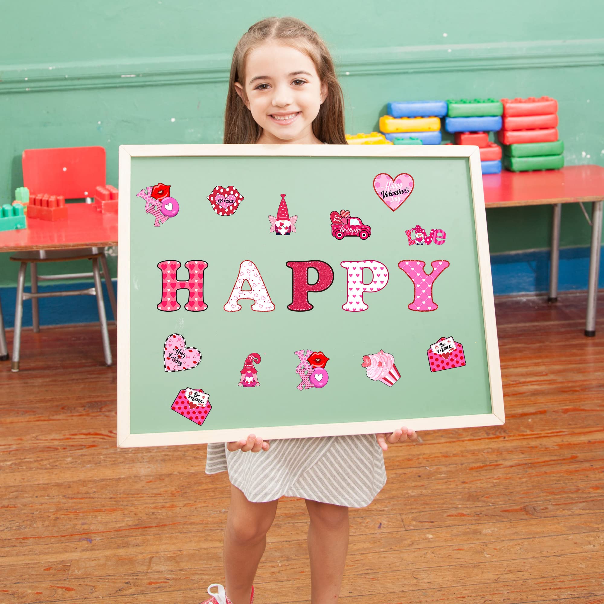 69 Pieces Valentine's Day Cutouts Romantic Gnome Heart Cutouts with 100 Pieces Glue Point Dots Valentines Day Bulletin Board Decorations Valentine Cardboard Paper Cutting for Classroom Decoration