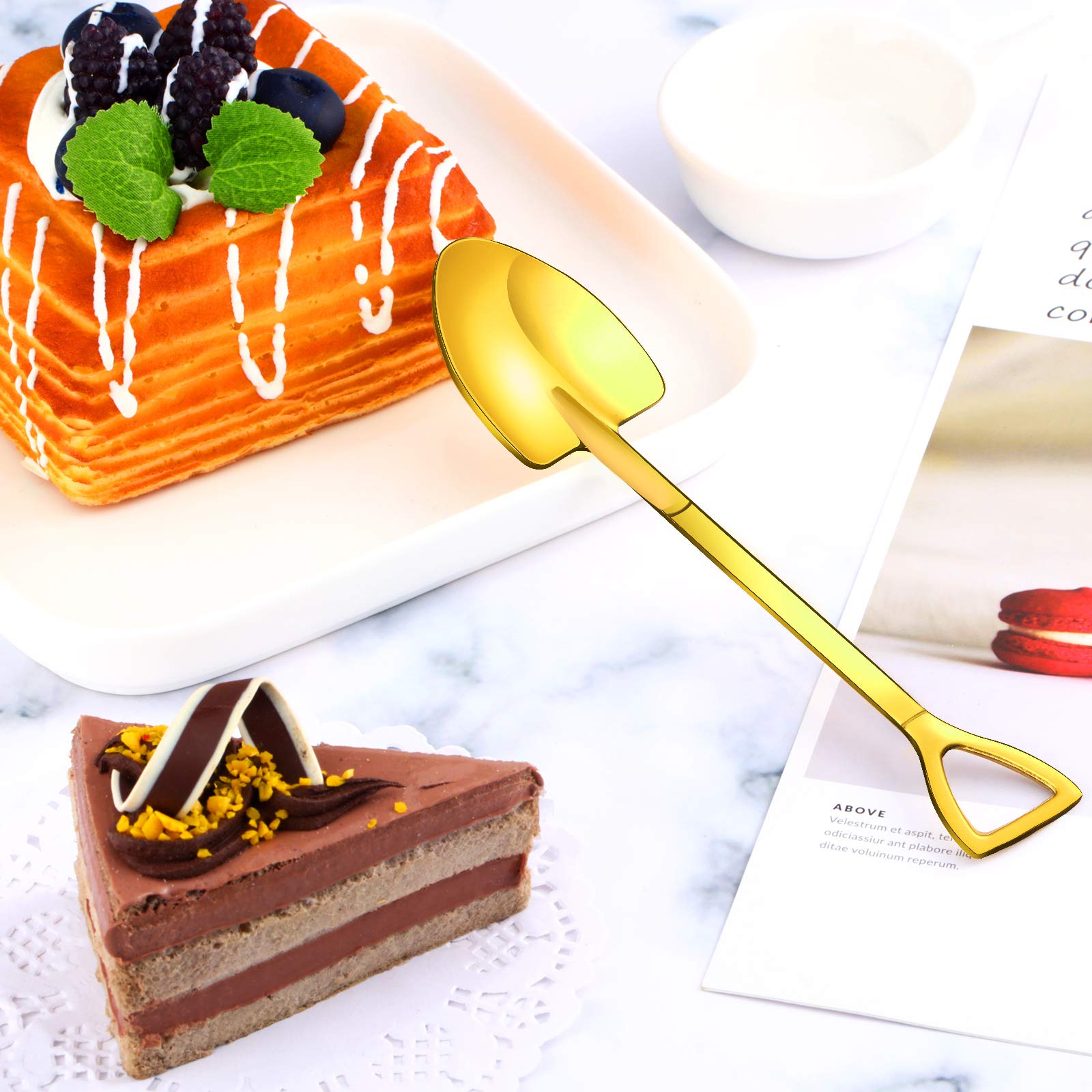 8 Pieces Gold Shovel Shape Spoons Stainless Steel Shovel Shape Coffee Ice Cream Dessert Spoons for Home and Party