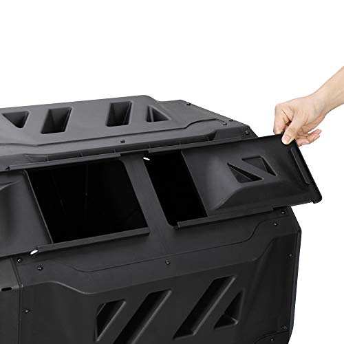 Oteymart Large Compost Bin Tumbler, 43 Gallon Capacity Composting Tumbler with Twin Chambers Dual Rotating Sliding Door & Solid Steel Frame, Black