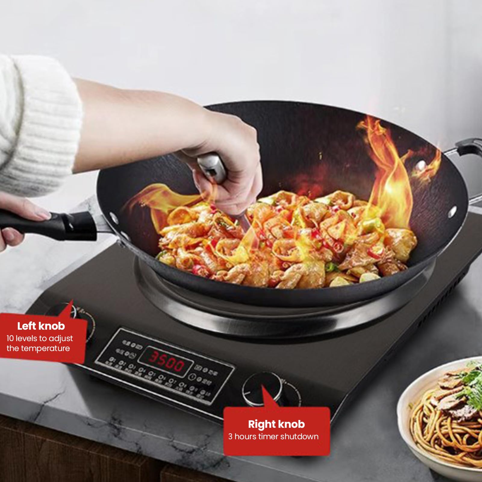 3500W Portable Induction Cooktop, Aluminum ABS Countertop Induction Cooker Hot Plate with Smart Touch Panel for Home Kitchen(us plug110V)