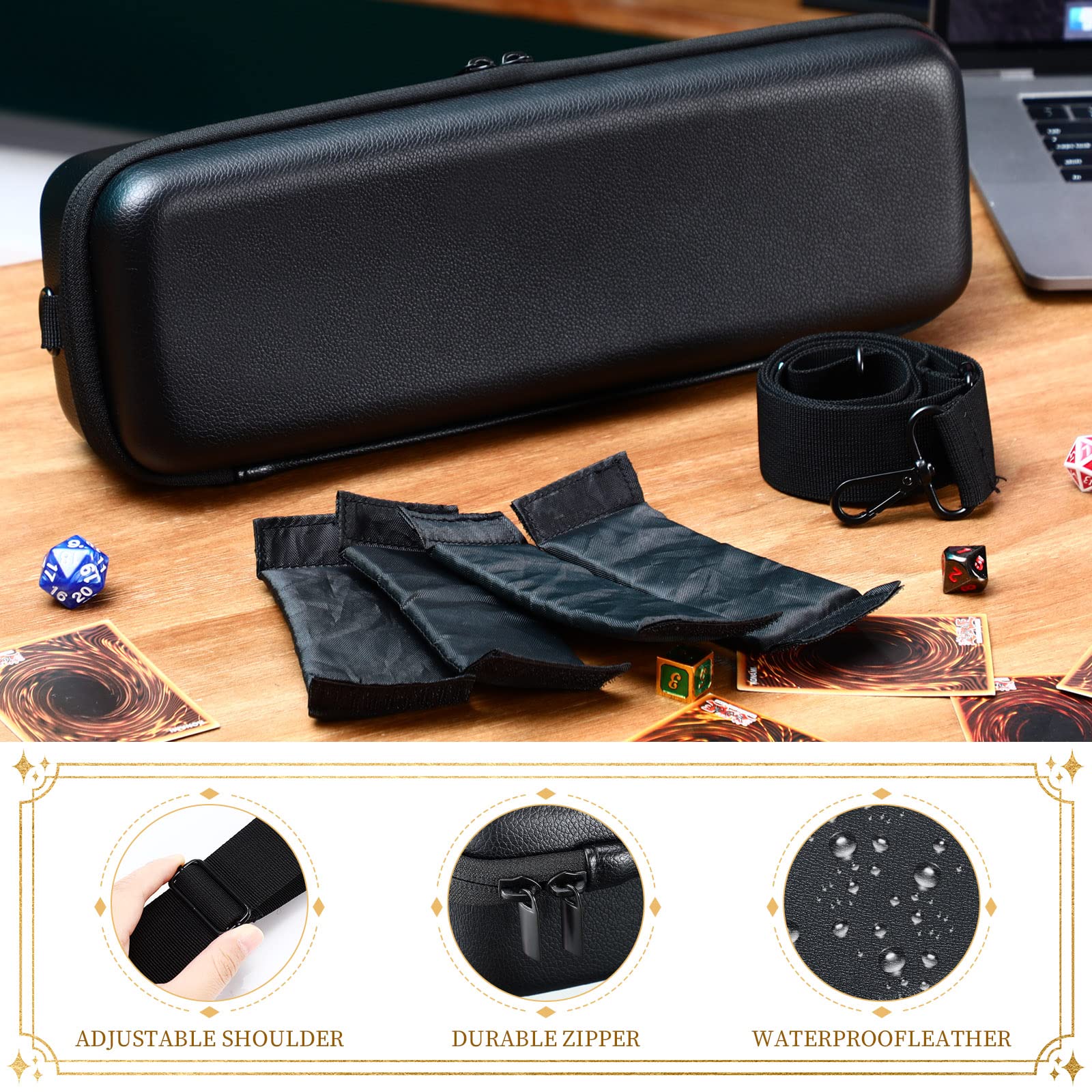 2 Pieces Deck Card Box Storage Holds up to 1500 Cards, Trading Card Carrying Case with Shoulder Strap PU Leather Deck Card Storage Box Collection Large Hard Game Card Case Compatible with Mtg Cards