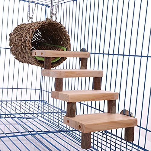 Hamster Wooden Hideout with Stairs and Pads, Cage Habitat Decor for Syrian Hamster, Birds, Rats, Mouse, Dwarf Sugar Glider, Gerbils, Hedgehog, Small Pets Resting, Sleeping & Playing Tube