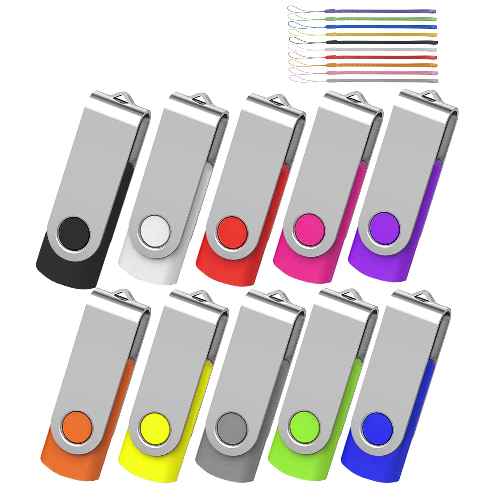 AreTop 32GB Flash Drive, Pack of 10 USB Drive, Portable Keychain Lanyard Thumb Drive for Date Storage, Jump Drive Colorful Multipack, USB2.0 USB Flash Drive 10 Pack(10 Pack 32GB, Mix-Colors)