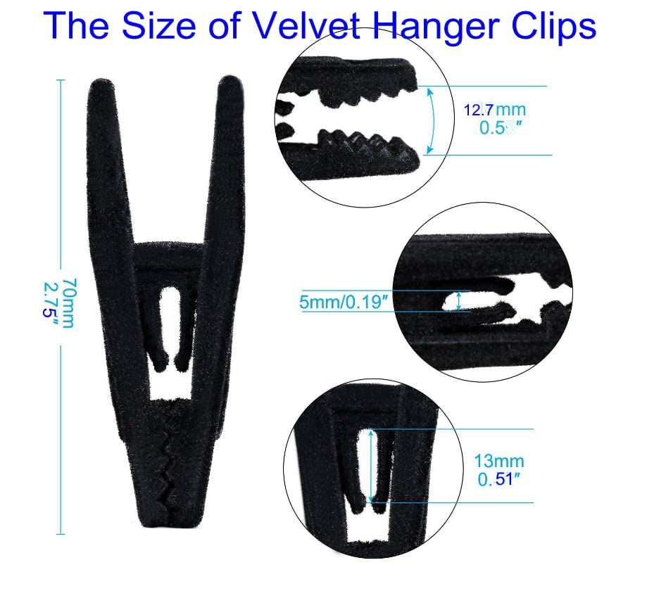 20Pcs Velvet Hangers Clips,Pants Hangers Clips, Strong Finger Flocked Clips Perfect for Use with Slim-line Clothes Velvet Hangers,Clothes Pins (Black, 20PCS)