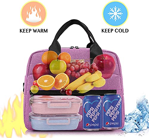 HOMESPON Insulated Lunch Bag Box Cooler Totes Handbag with Front and Back Pockets For Man and Woman Work Shopping (Purple)
