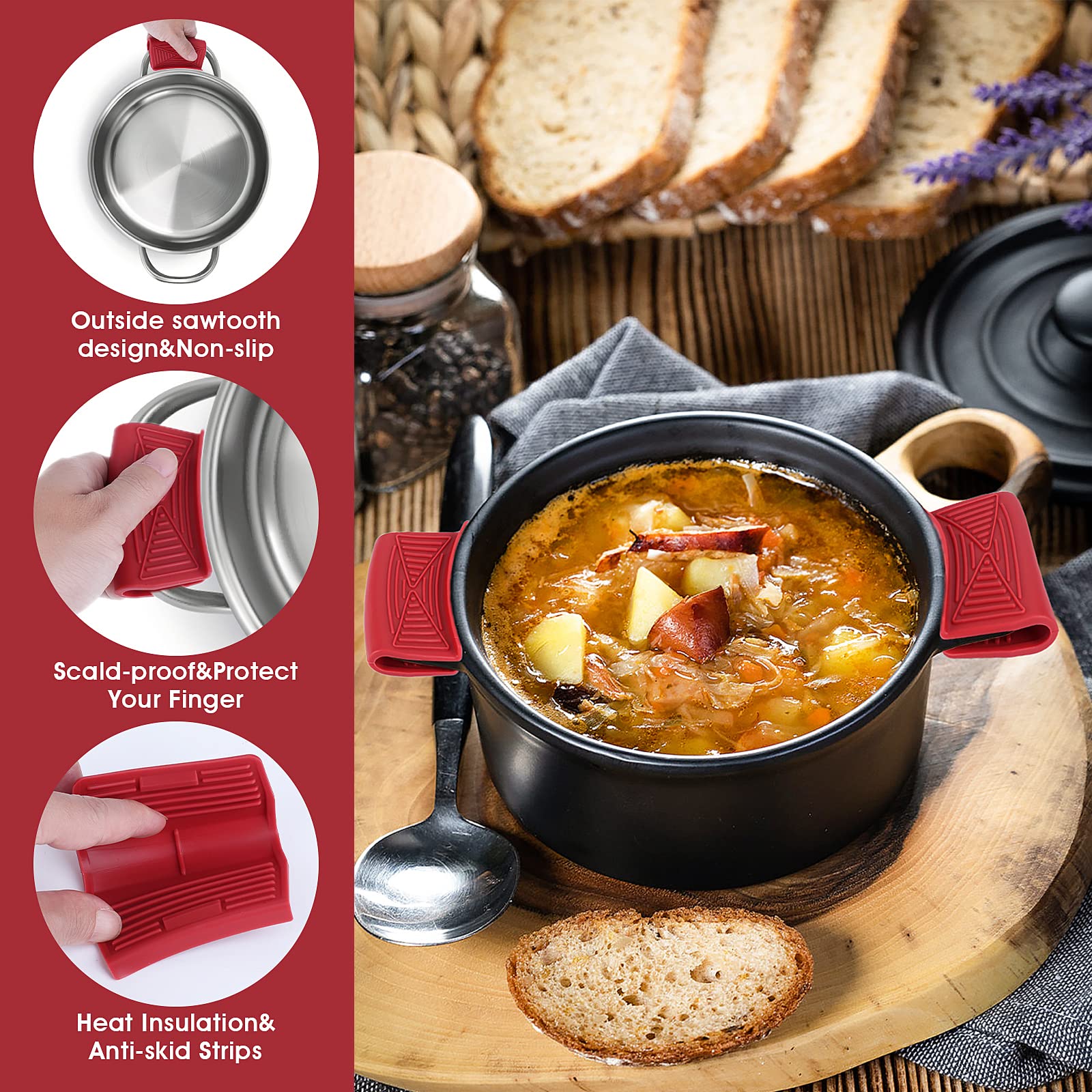 2 Pairs Silicone Pot Handle Covers, Heat Resistant Cast Iron Handle Cover Silicone Assist Hot Handle Holder Sleeves for Cast Iron Pans Woks Griddles Skillets