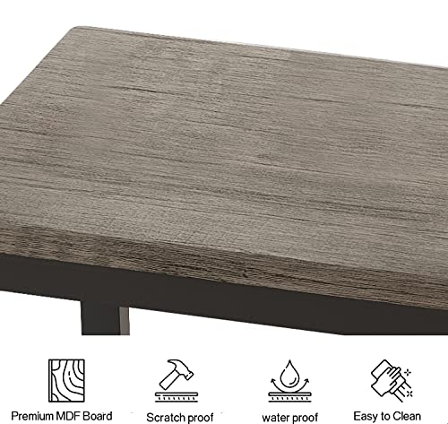 4-Piece Pub Table Set, Counter Height Extra Long Dining Table Set with 3 Stools, Pub Kitchen Set Side Table with Footrest, Wood Pub Bar Table Set Perfect for Breakfast Nook (Brown Gray, 1+3)