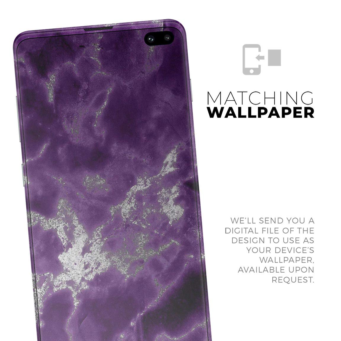 DesignSkinz Purple Marble & Digital Silver Foil V5 Protective Vinyl Decal Wrap Skin Cover Compatible with The Samsung Galaxy S20 (Screen Trim & Back Glass Skin)