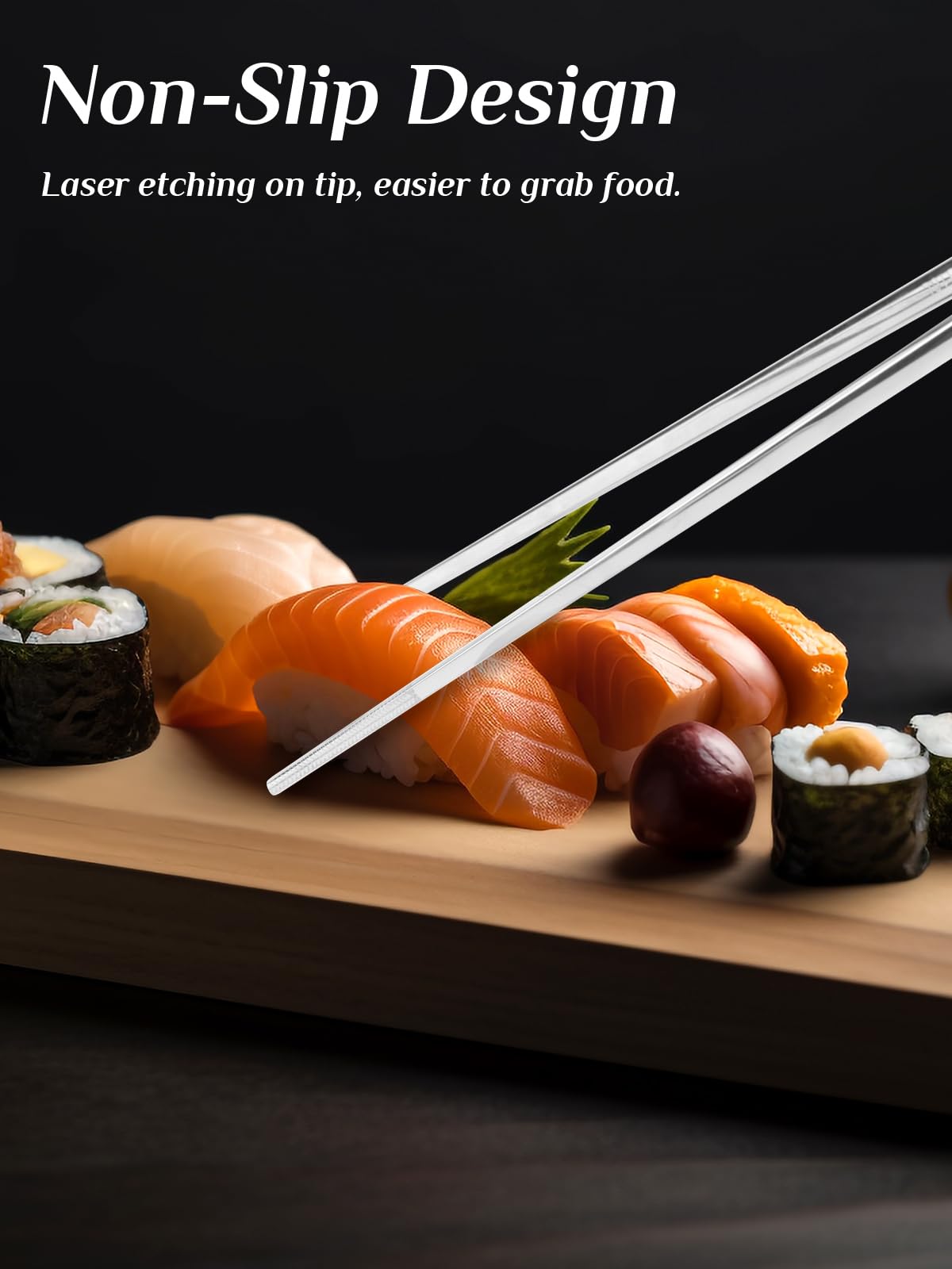 5 Pairs Metal Chopsticks, Reusable 316L Stainless Steel Chopsticks with Laser Engraved Non-Slip, Lightweight Square Design, Japanese Chinese Korean Design, Dishwasher Safe, Gift Set, Fish Pattern