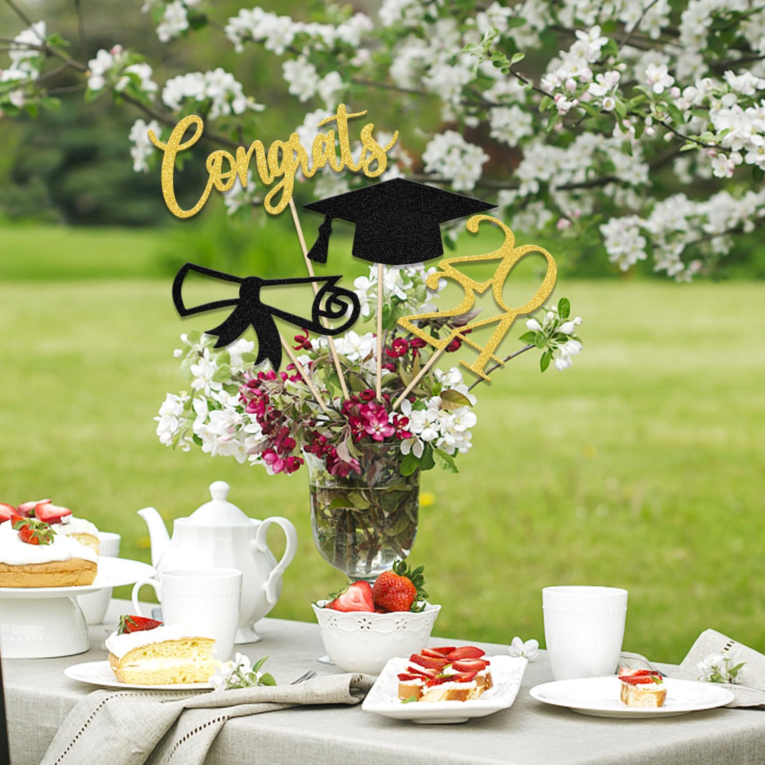 2024 Graduation centerpiece Sticks,Class of 2024 Table Toppers for Graduation Decorations,Graduation Party Centerpieces for Tables 12 Pieces Gold Black