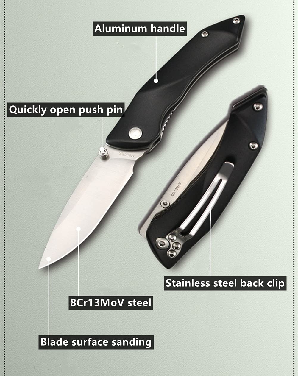 2 Pack Folding Pocket Knife, Rosewood Handle/Aluminum Handle, Belt Clip, Liner Lock, Hunting Knife, Camping Knife, Birthday Gifts for Men