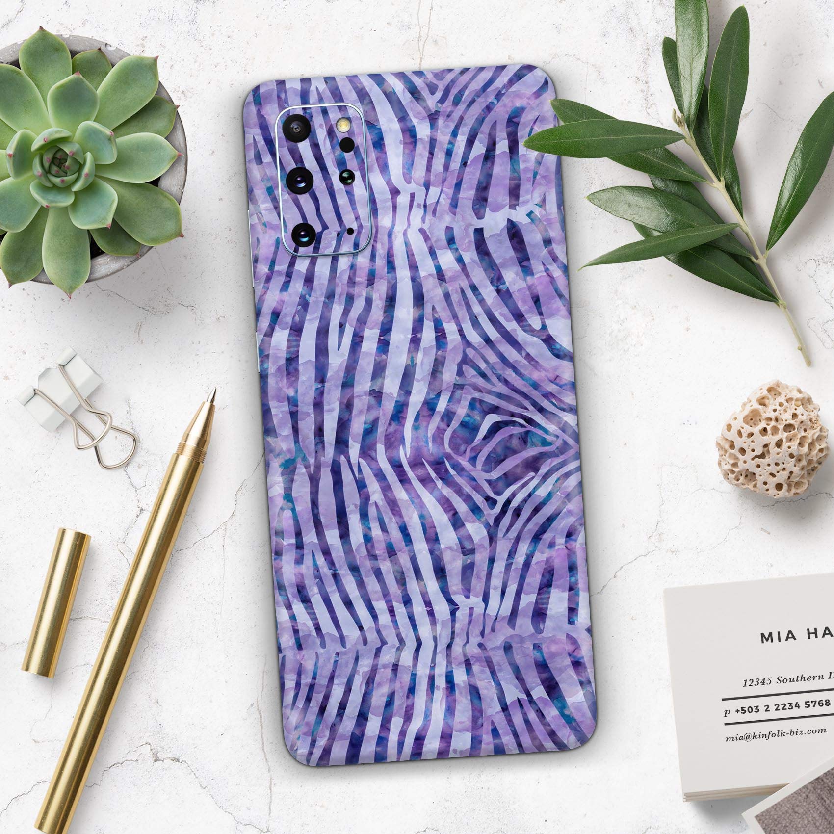DesignSkinz Purple Watercolor Zebra Pattern Protective Vinyl Decal Wrap Skin Cover Compatible with The Samsung Galaxy S20 (Screen Trim & Back Glass Skin)