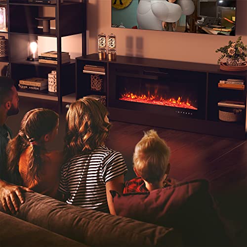 36" Electric Fireplace Inserts Wall Mounted Fireplace with [3D Flame] [Wall Mounted] [Remote Control] for The Living Room Bedroom Indoor, Black