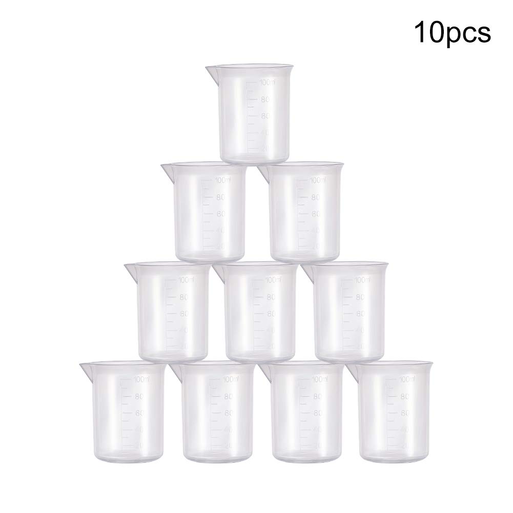 Bettomshin 10Pcs 100ml PP Plastic Measuring Low Form Beaker, Graduated Beakers Multipurpose Mixing Cups Transparent for Lab Kitchen Liquids