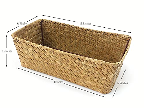 Hand-woven Seagrass Storage Rectangular Basket and Home Organizer Bins,Natural Water Hyacinth Basket (brown, M)