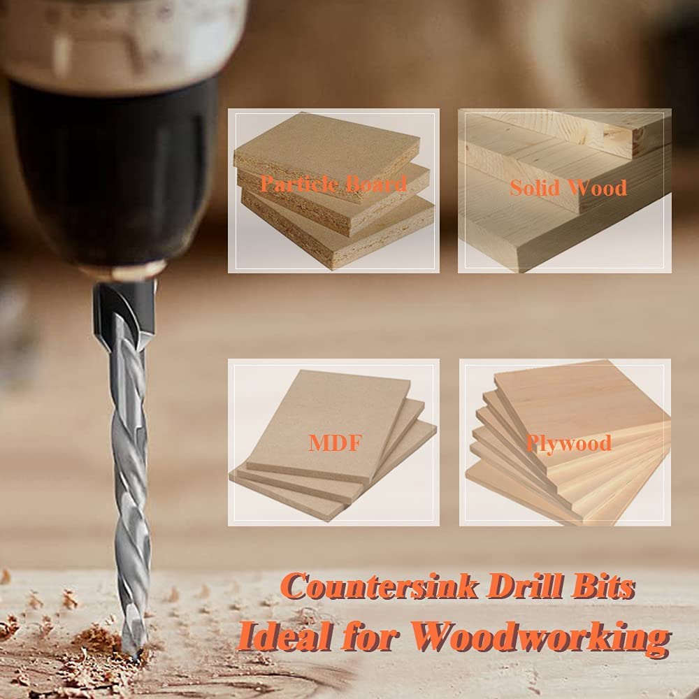 5 Pcs Countersink Drill Bits, Bestgle High Speed Steel Counter Sinker Drill Bits with Chamfering Combination for Woodworking, Imperial Hex Shank HSS Taper Bits 9/64", 3/16", 7/32", 11/64", 7/64"
