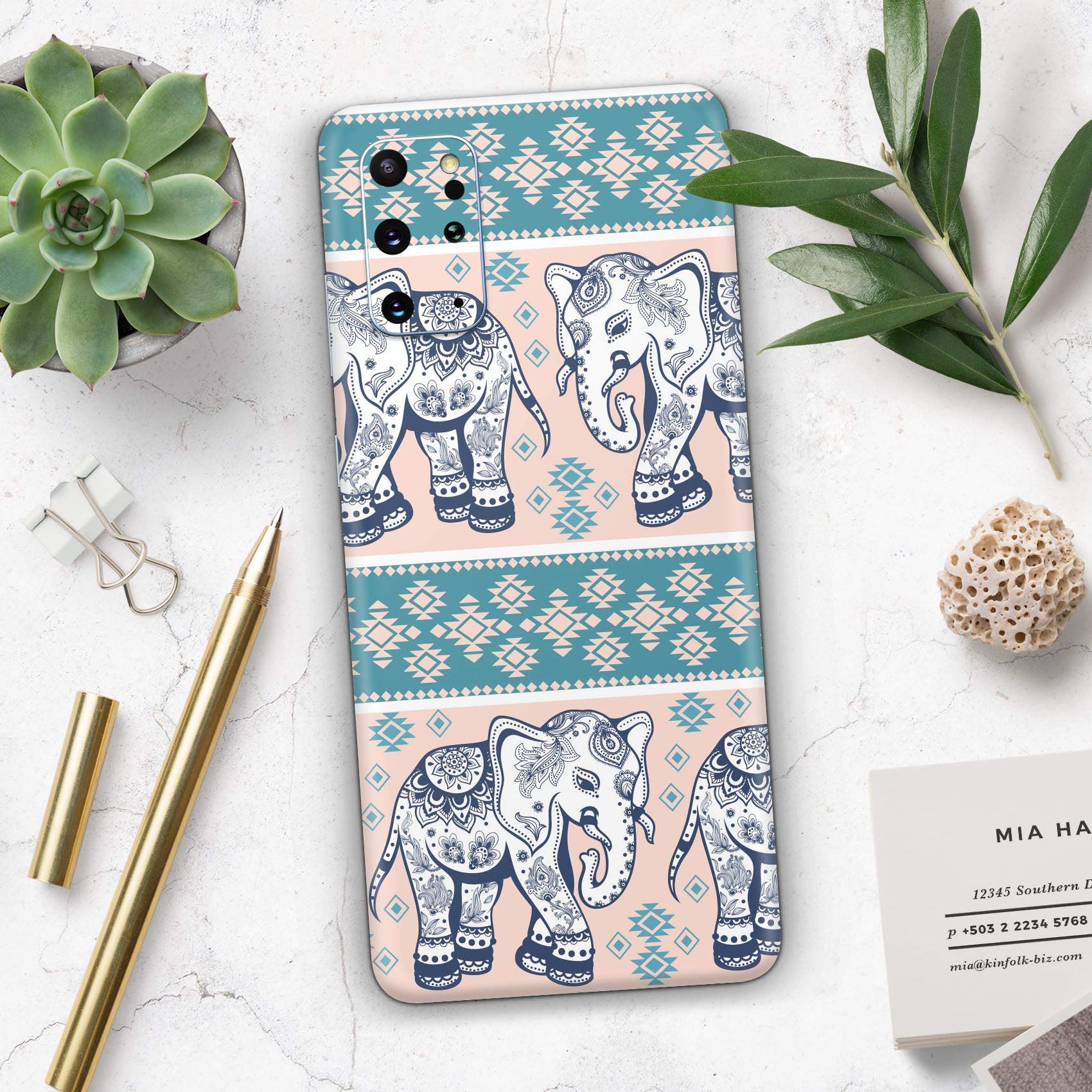DesignSkinz Walking Sacred Elephant Pattern V2 Protective Vinyl Decal Wrap Skin Cover Compatible with The Samsung Galaxy S20 (Screen Trim & Back Glass Skin)
