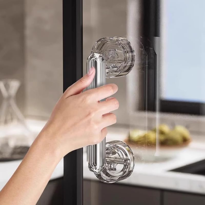 2024 New Diamond Suction Cup Door Handle, Strong Hold Suction Cup Handle, No-Punching Waterproof Door and Window Handles, Removable Household Door Handle for Bathroom and Cabinets (Silver*2)