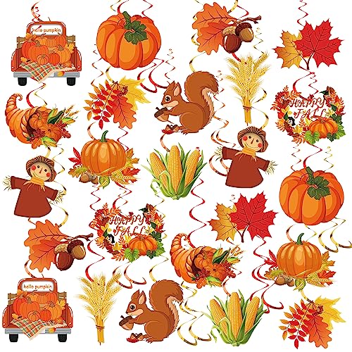 54 PCS Fall Party Hanging Decorations Fall Hanging Swirls Autumn Foil Swirls Spirals Autumn Harvest Ceiling Streamers for Happy Fall Party Supplies Thanksgiving Baby Shower Birthday