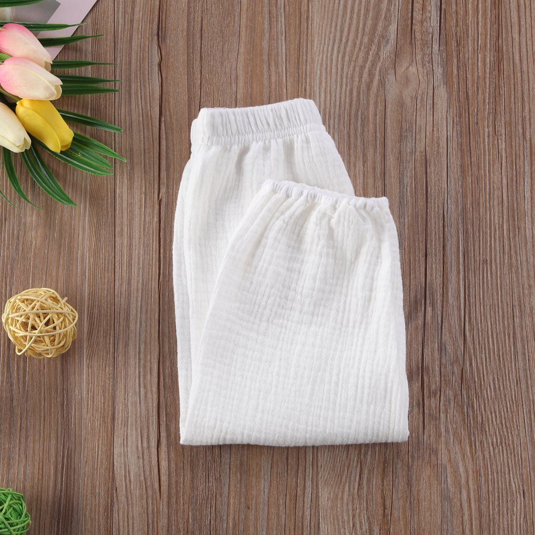 Mubineo Toddler Boy Girl Basic Plain Summer Fall Comfy Cotton Linen Pants (White, 2T)